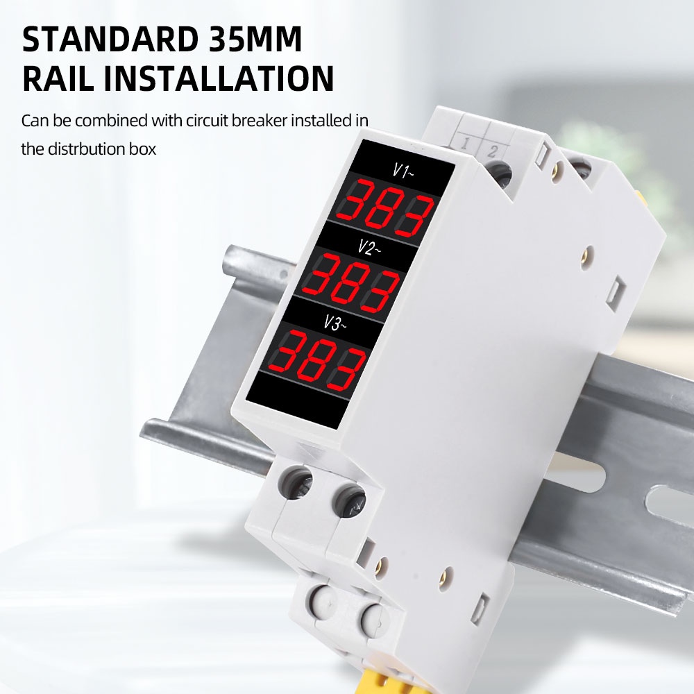 Din Rail 18mm Three Phase Voltage Meter Ac 80-500V 220V 380V Modular ...
