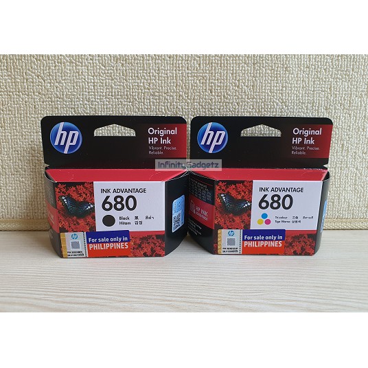 Genuine HP 680 Ink Advantage Cartridge F6V27AA Black and F6V26AA ...
