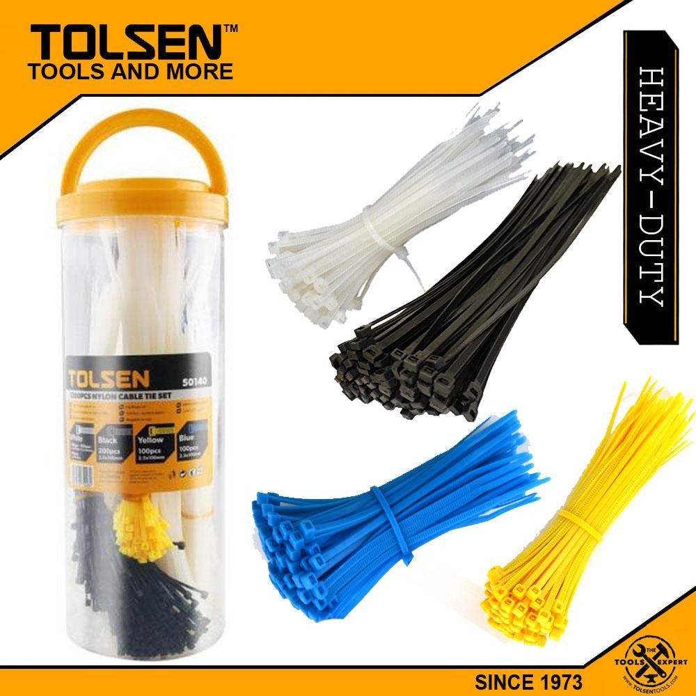Tolsen 50140 1200pcs Nylon Cable Tie Set 4.8X300mm Black White Yellow ...