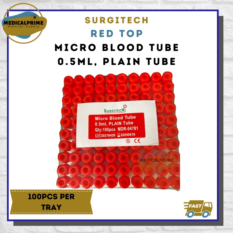 Red Top Micro Blood Collection Vacuum Vacutainer Tube 0.5ml, Plain ...