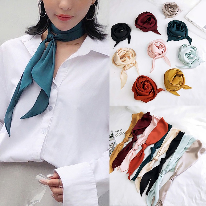 Korean Imitation Silk Ladies Scarves Women Head Skinny Smooth Feel Band ...
