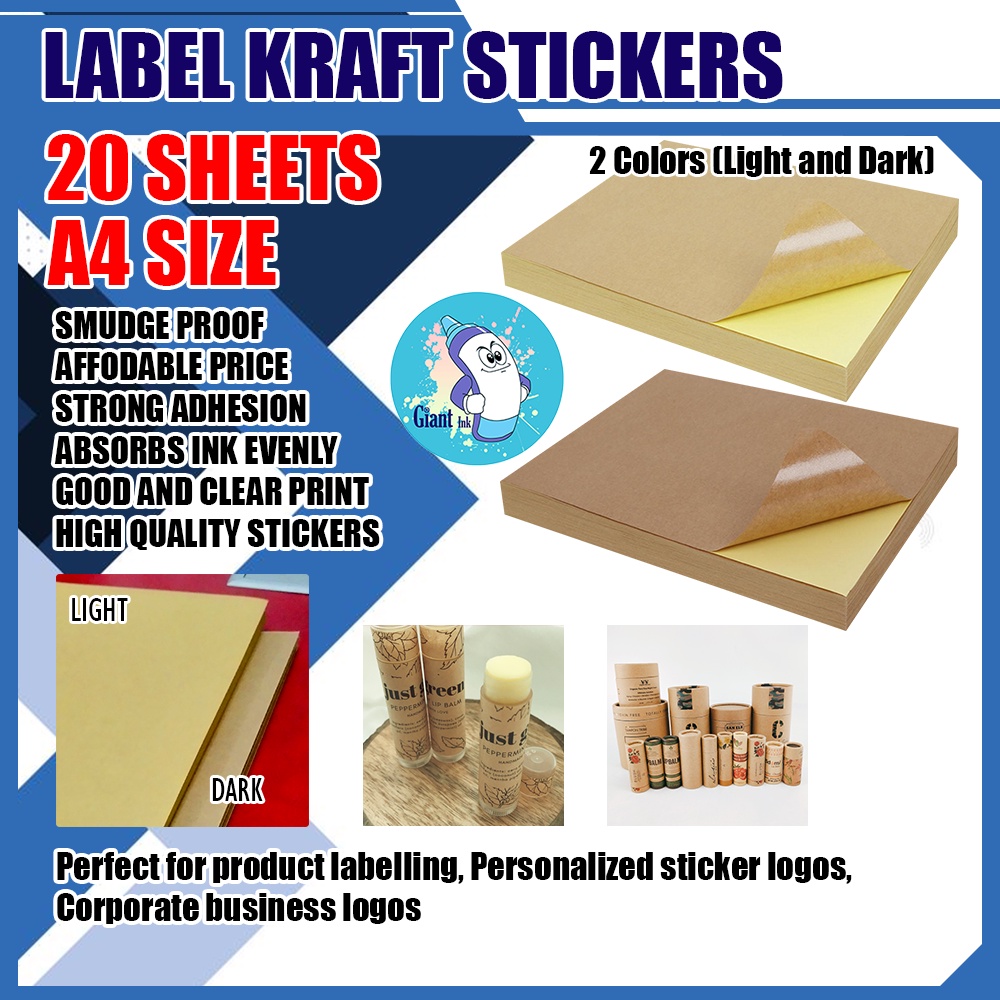 A4 Self-adhesive Brown Kraft Label paper sticker 20pcs /pack | Shopee ...