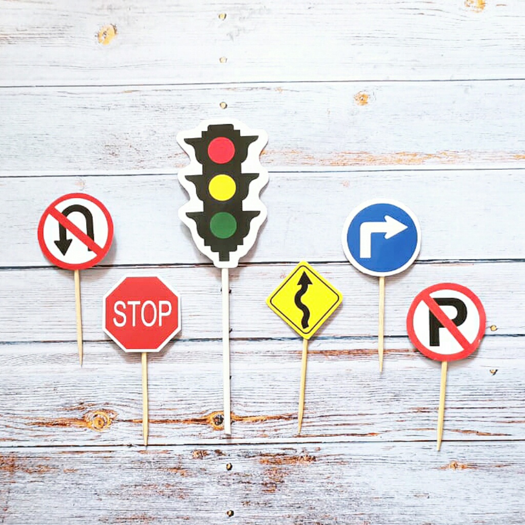 One set of birthday cake toppers with Traffic Sign motif Traffic Sign ...
