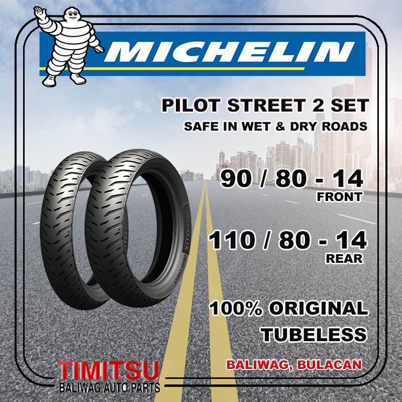 MOTORCYCLE TIRE SET 90/80-14 110/80-14 MICHELIN PILOT STREET 2 90/80 ...