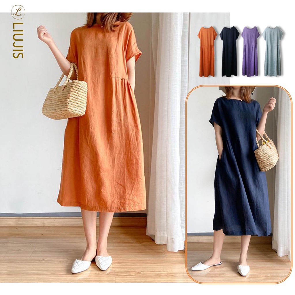 Korean Style Summer Dress Women Maxi Cotton Midi Dress Labuh Plus Sil ...
