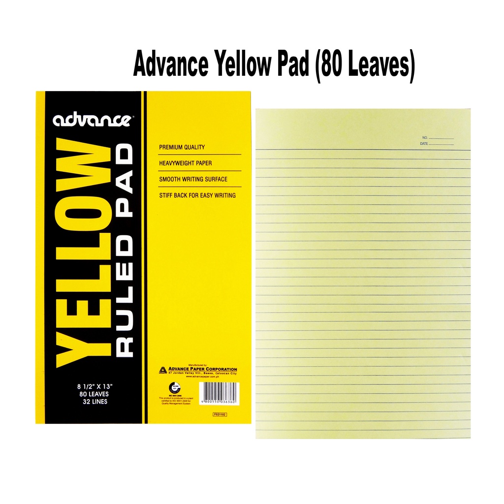 Advance Business ruled pad / Yellow ruled pad 80 Leaves | Shopee ...