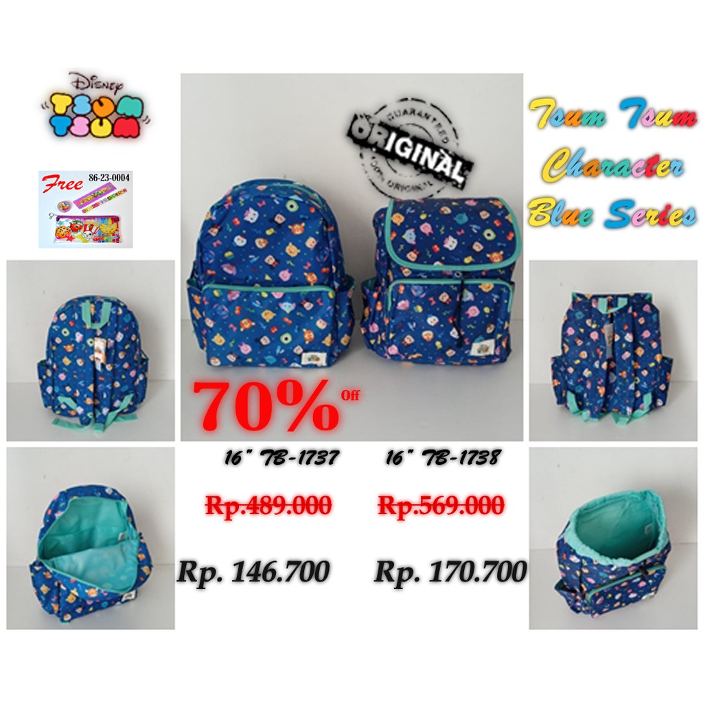 Disney Tsum Tsum Character Blue Series Children's Backpack | Shopee ...