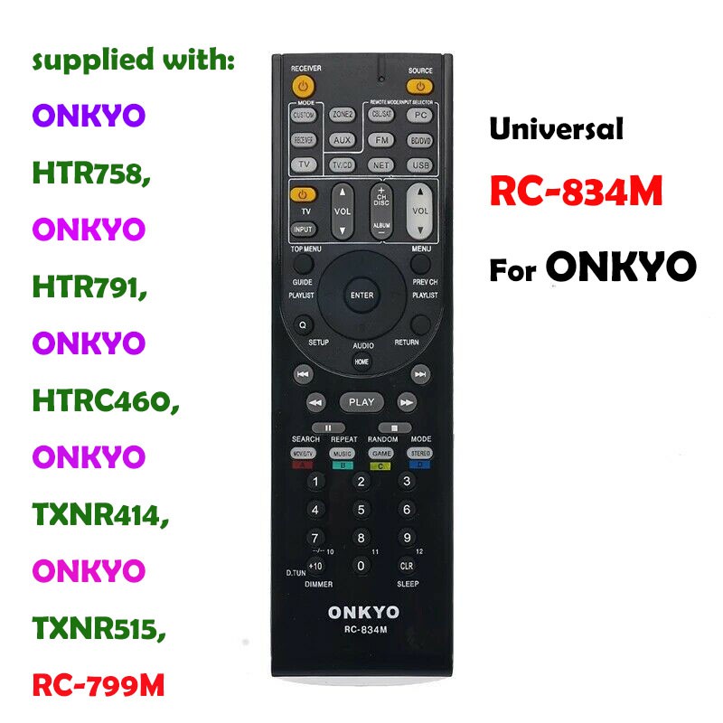 New Universal RC-834M For ONKYO Audio Video AV Receiver Remote Control RC-799M ONKYO HTR758 ...