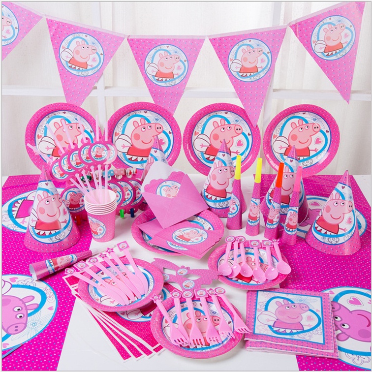 F Peppa Pig Party Disposable Tableware Plate Banner Cake Topper ...