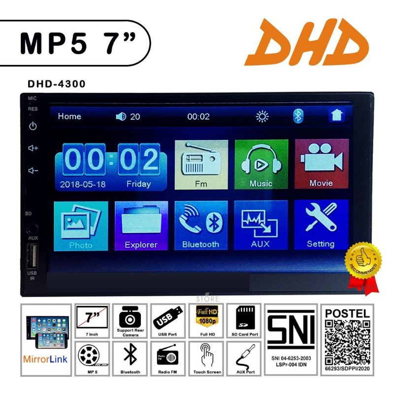 Head UNIT DOUBLE DIN BODY Short MP5 7inch MIRRORLINK DHD-4300 | Shopee ...