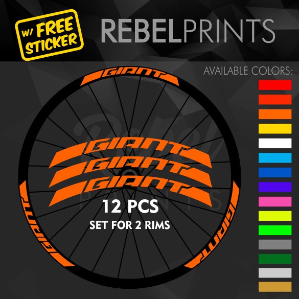 GIANT New Wheel Rim Stickers (12 pcs) for Mountain Bikes and Road Bikes ...