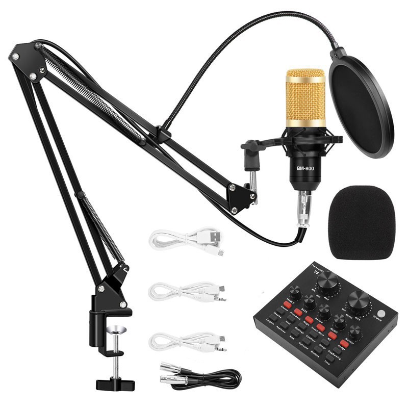 100% Original AMZ BM-800 Condenser Microphone Kit With V8 Multifunctional Live Sound Card ...