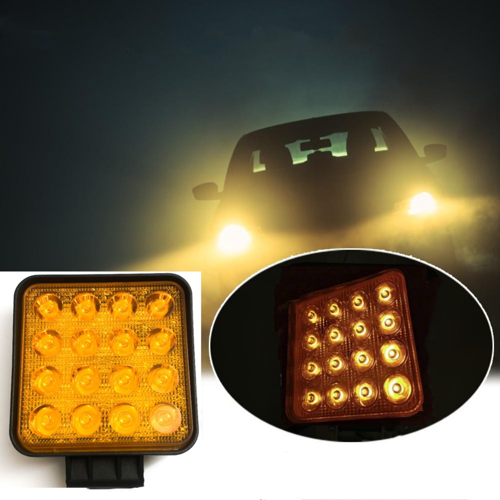 LD (0988) 16 LED Light Pods 4 Inch Yellow Fog Lights 48W Square Amber ...