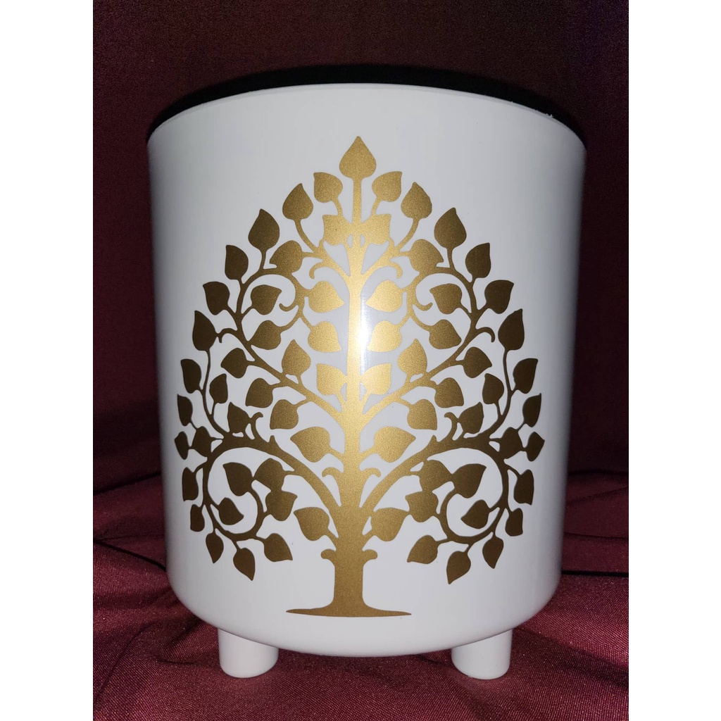 LARGE golden tree design / white pots for plants 9x9.5" / paso / round ...