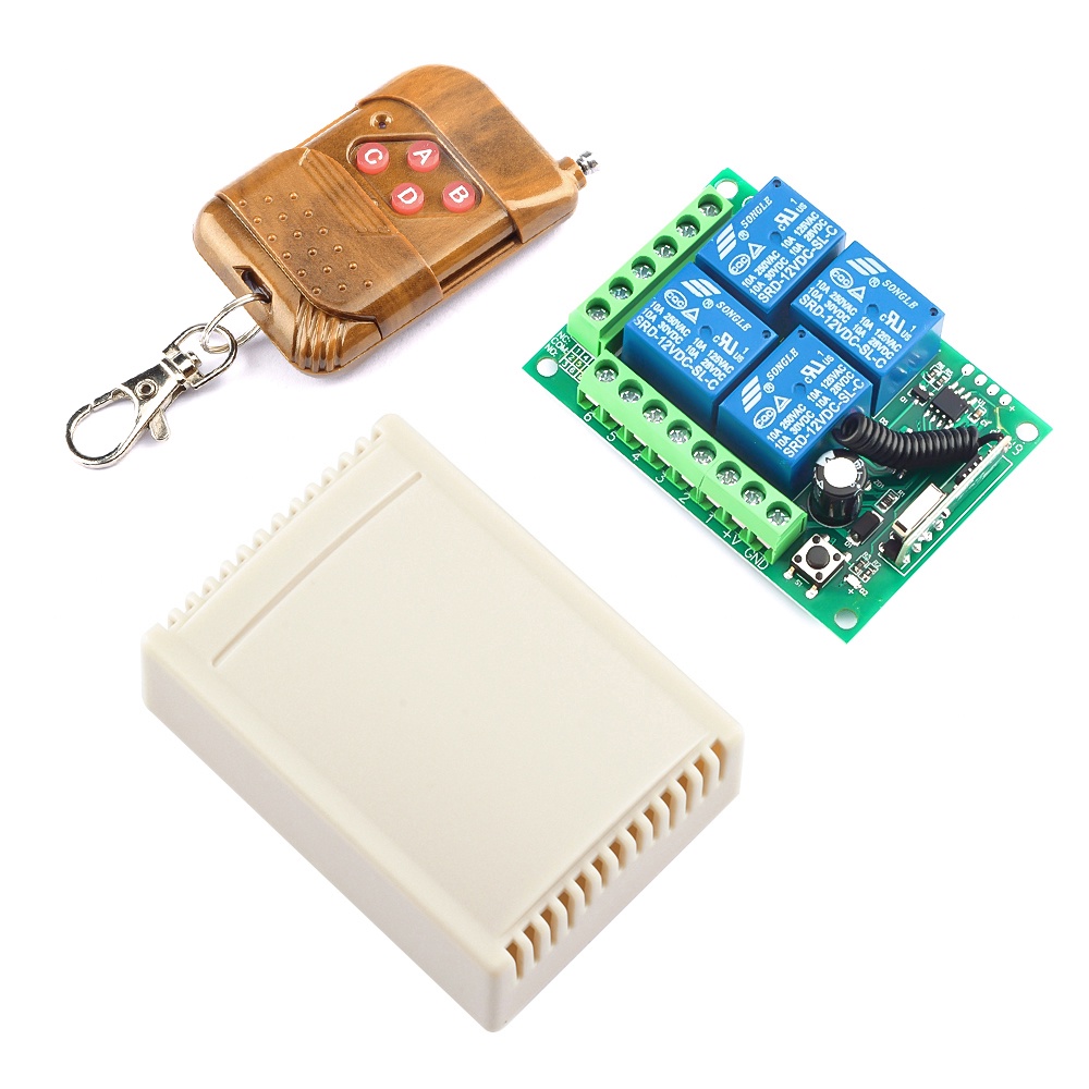 DC12V 433MHz peach wood 4-key ABCD remote control switch learning type ...