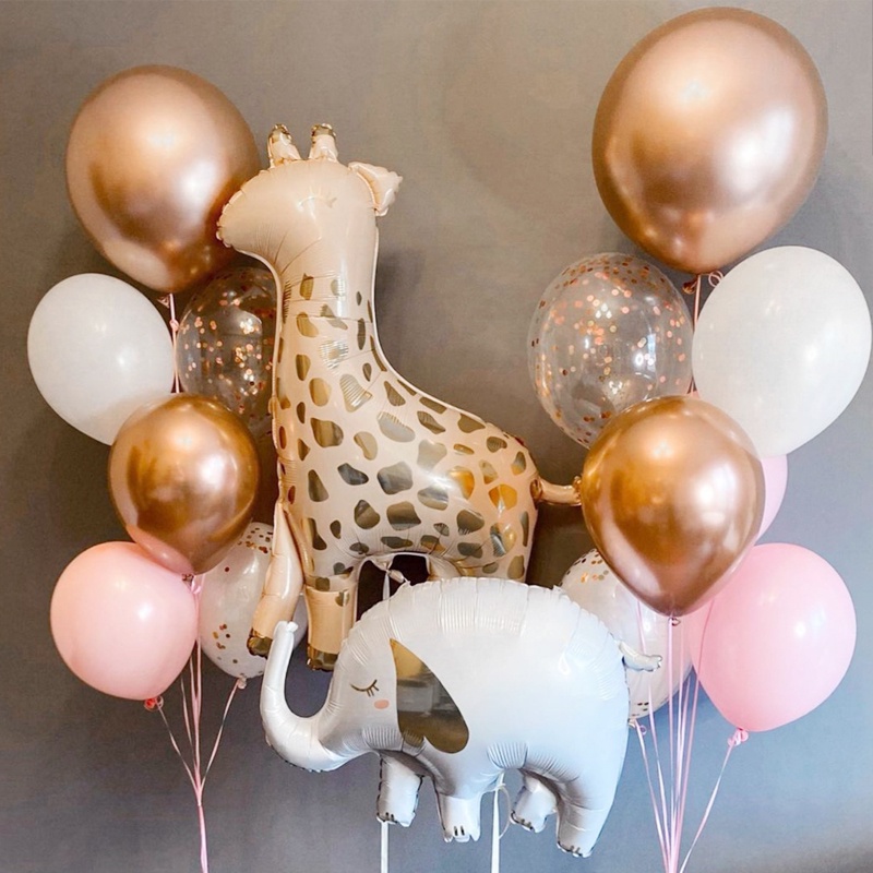 17pcs Giraffe Elephant Cartoon Animal Helium Balloons White Rose Gold ...