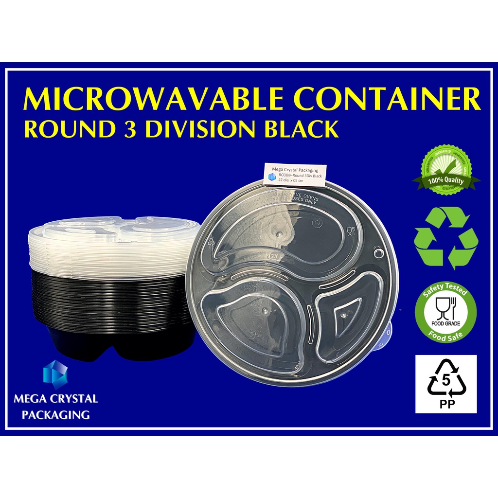 Microwavable Container Round 1000 ml / 40 oz. with 3 Division ( 25 Pcs ...