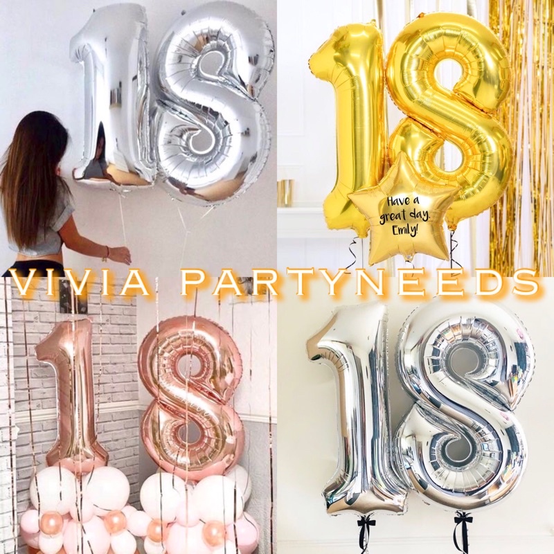 2ft 18th Birthday Number Foil Balloon 32inch Gold Silver Rose gold ...