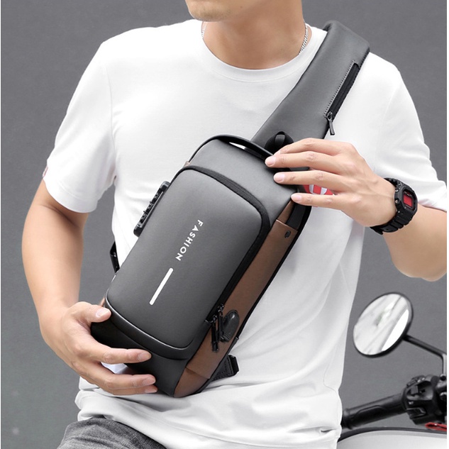 Trendy New Shoulder Messenger Men's Bag Password Lock Chest Bag Men's ...