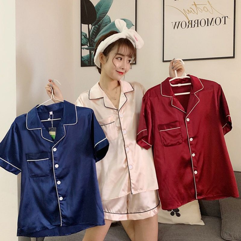 SILK SLEEPWEAR TERNO SHORT PLAIN ADULT GOOD QUALITY SILK | Shopee ...