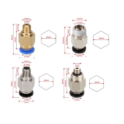 PC4-01. PC4-M6, PC4-M5 3D Printer Pneumatic Connector Fittings PTFE ...