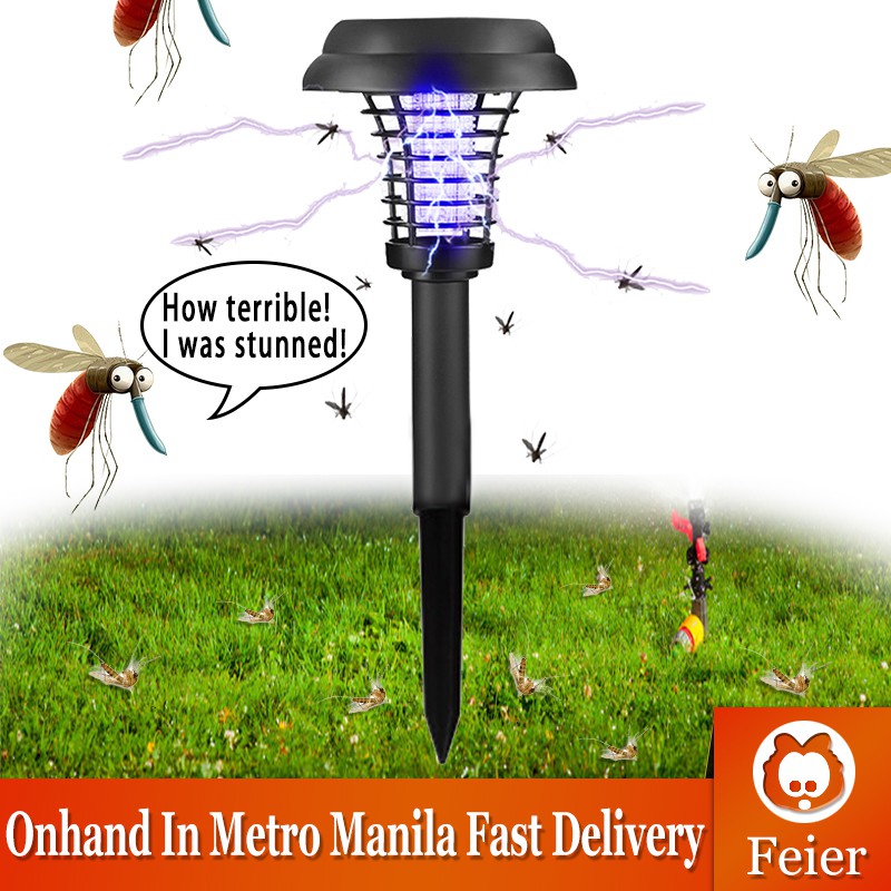 【Anti Mosquito】Solar Power Lawn Fence Lamp UV LED Mosquito Bug Insect ...