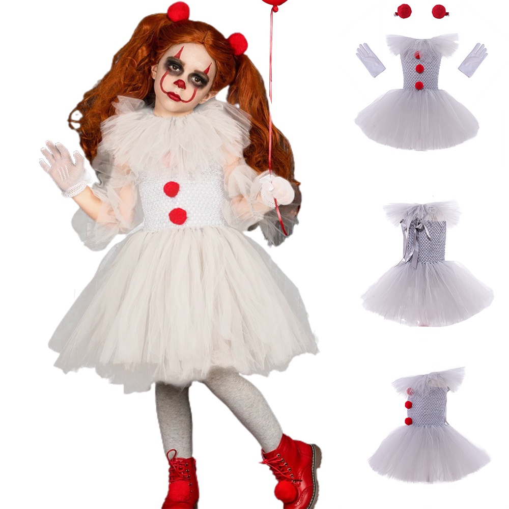 Halloween Kids Girls Stephen King's It Pennywise Clown Cosplay Costume ...