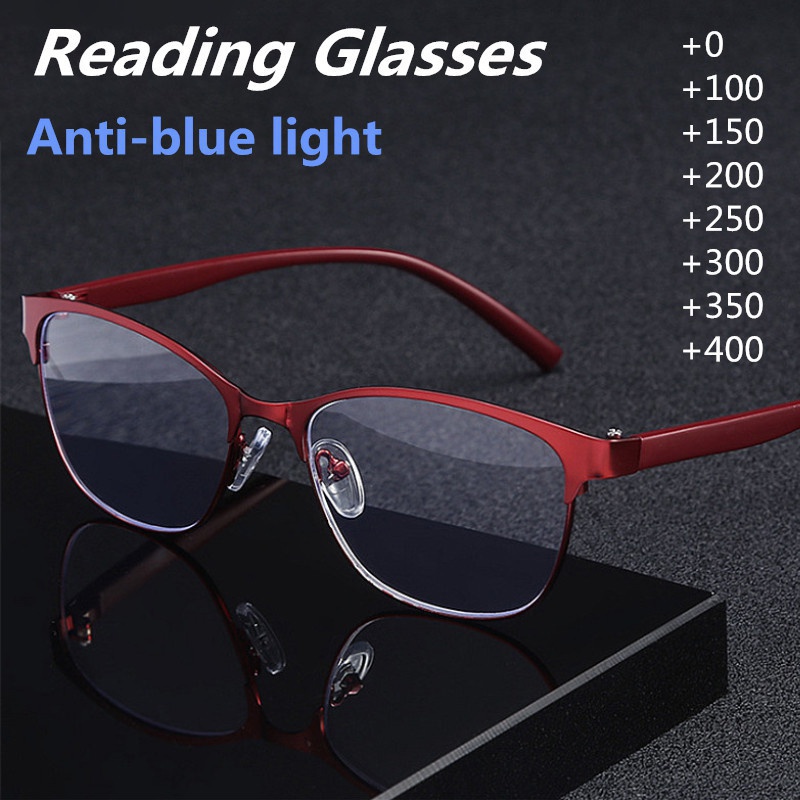 Fashionable steel leather anti-blue full frame reading glasses business ...