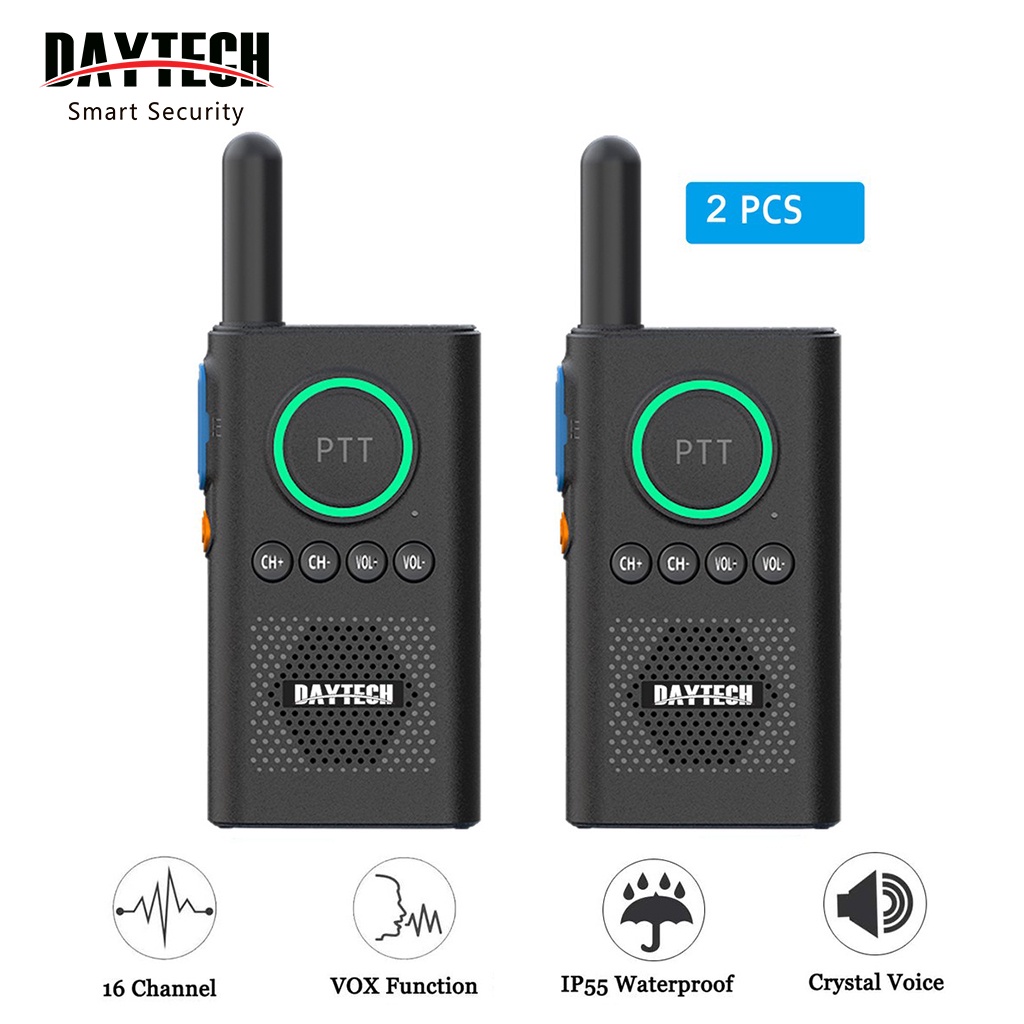 Daytech 2PCS Walkie Talkie US Plug 2 Way Communication 1-2KM Long Range 16 Channel Intercom ...