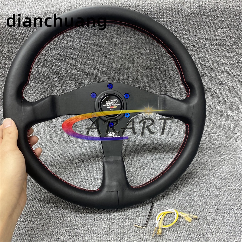 Mugen Red Stitching Real Leather Steering Wheel Tuning Car Steering ...