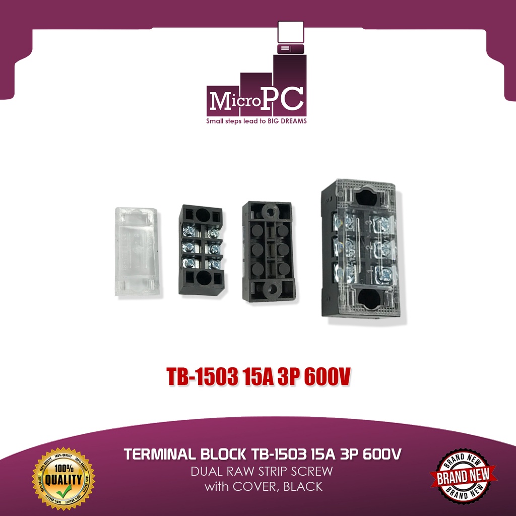 TERMINAL BLOCK TB-1503 15A 3P 600V, DUAL RAW STRIP SCREW with COVER, BLACK | Shopee Philippines