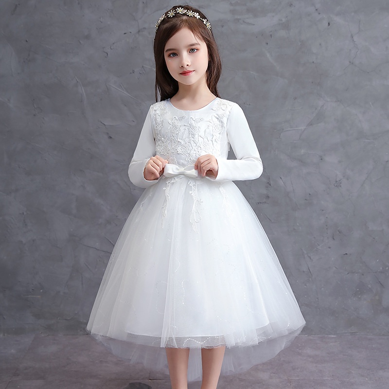 White Girl Flower Long Sleeve Bridesmaid Dress Kids Wedding Vestido ...