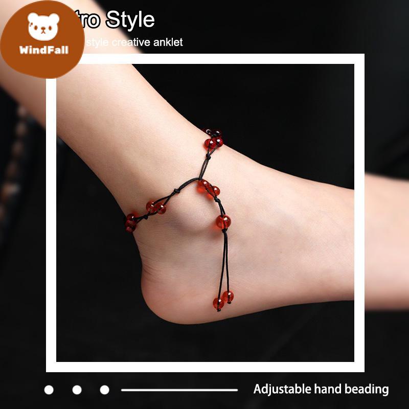 Student Red Rope Temperament Anklet Female Retro Style Creative Anklet ...