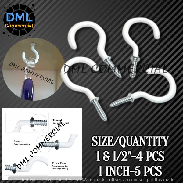 (DML-4034) 1 PACK PVC Coated Shouldered Cup Hooks for Indoor and ...