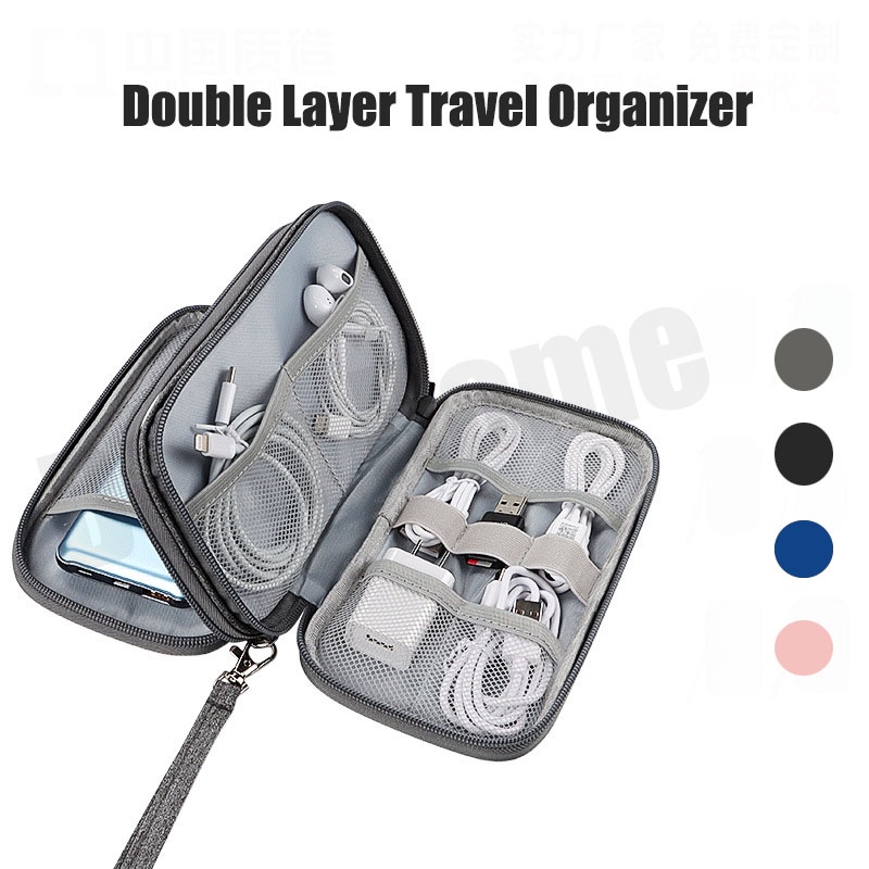 Double Layer Travel Organizer Portable Cable Storage Pouch Gadget Bag ...