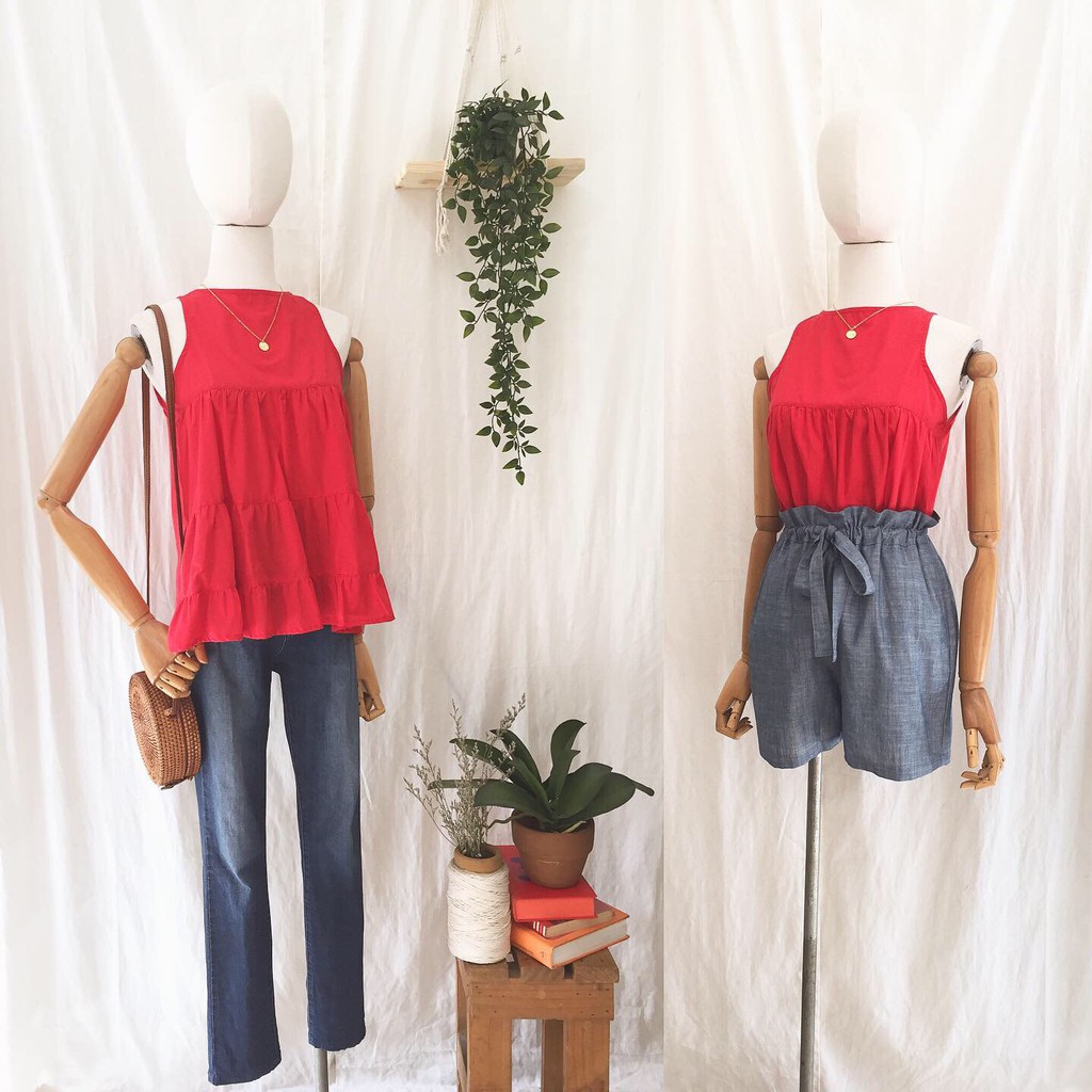 576/2 Tiered Halter Top in Red | Shopee Philippines