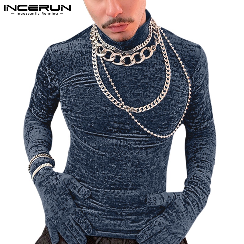 INCERUN Men Velvet Warm Long Sleeve With Glove Cuff Slim Fit Pullover ...