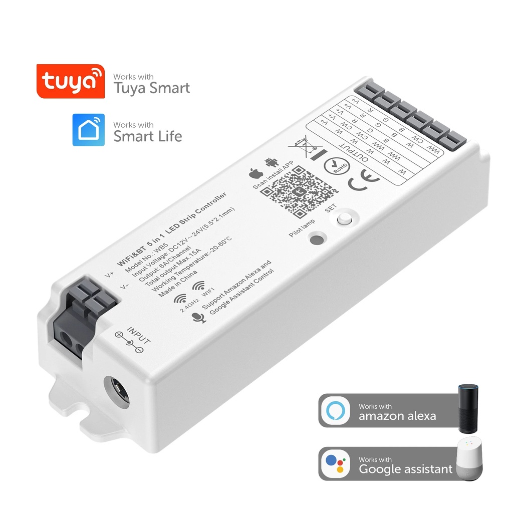 BTF-LIGHTING Wifi Alexa Voice WB5 5 in 1 Google Assistance Controller 5CH RGB RGBW CCT Dimmer ...