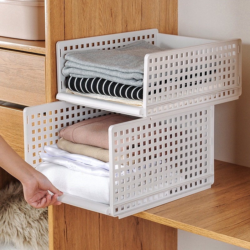 Wardrobe Clothes Stackable Storage Layered Partition Drawer Storage Box ...