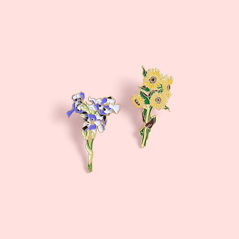 Sunflowers Iris Enamel Pins Custom Bouquet Brooches Bag Clothes Lapel ...