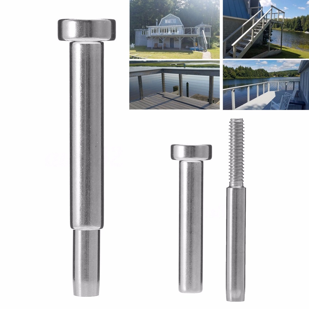 New Stainless Steel Invisible Receiver Stud Swage End Fits 3/16" Cable ...