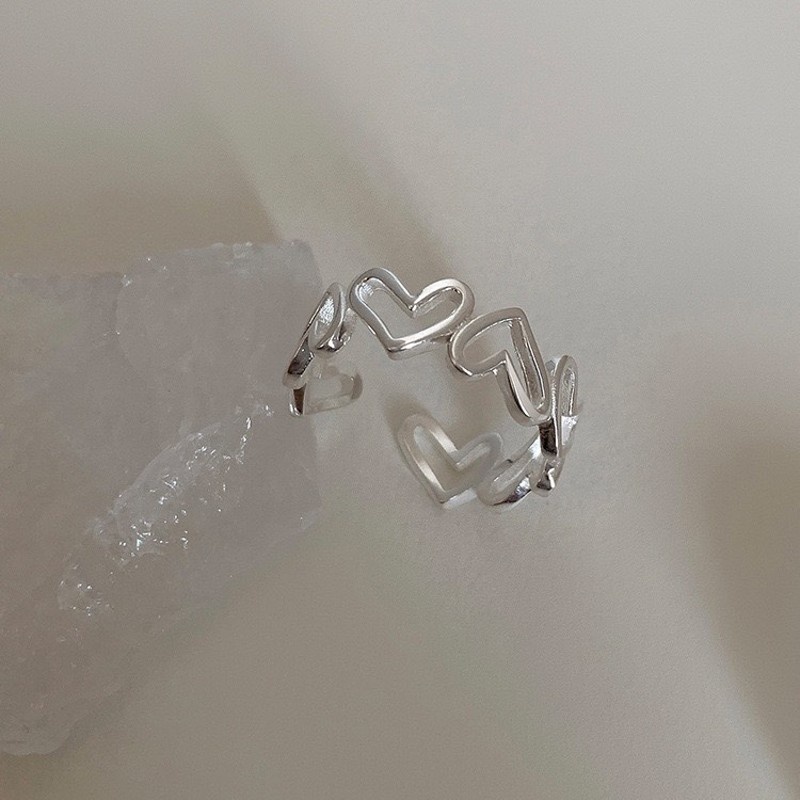 2Pcs/Set Fashion Hollowed Heart Shape Rings / Silver Adjustable Open ...