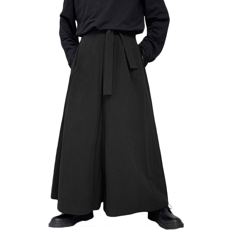 Incerun Mens Black Wide Leg Casual Elastic Waist Harem Loose Pants