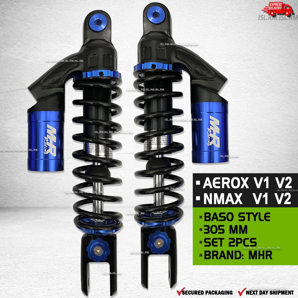 YamahaNMAX AEROX V1 V2 Rear shock absorbers 2pcs with Baso style BLACK ...