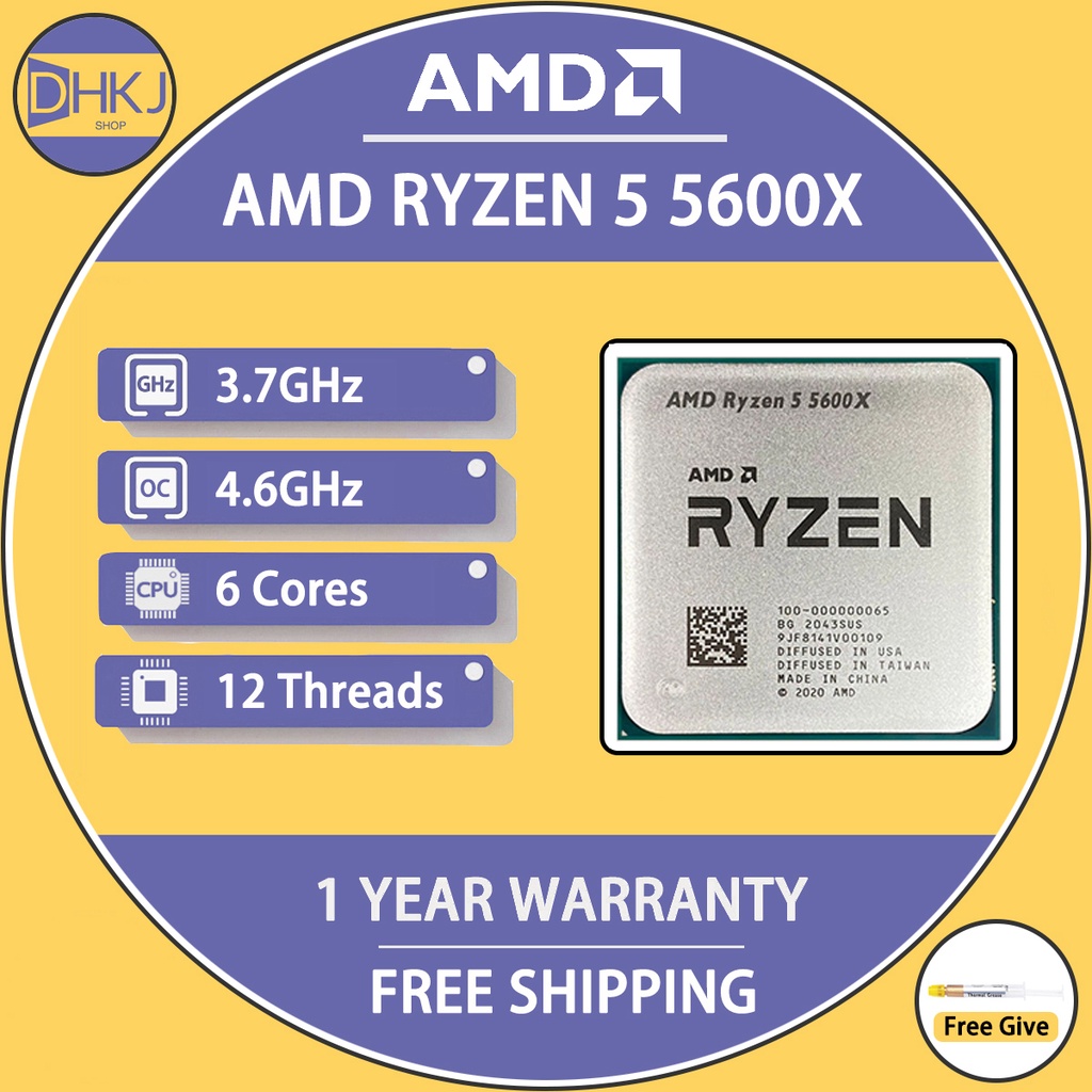 USED AMD Ryzen 5 5600X R5 5600X CPU Desktop Gamer Processor 3.7 GHz 6 ...