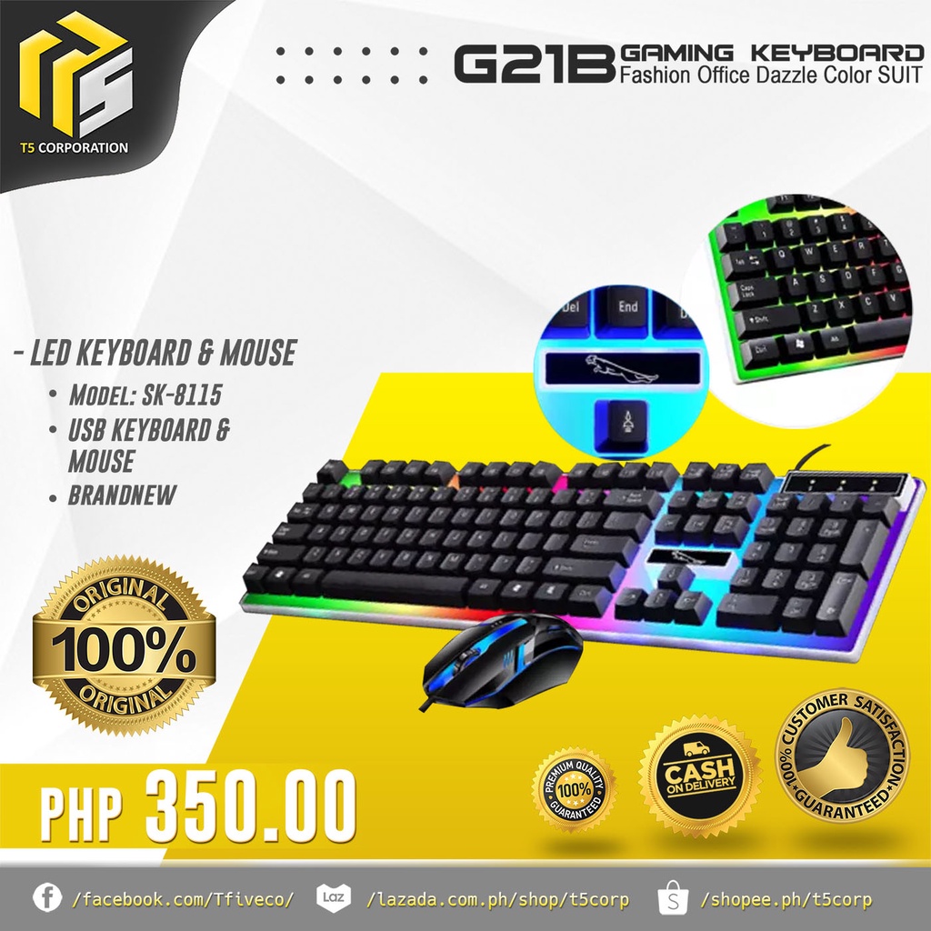 G21b Keyboard Usb Wired Gaming Keyboard And Mouse Set With Lights Suit