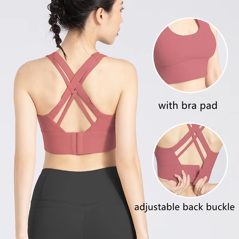 Plain woman yoga shockproof high strength bra sport adjustable back buckle bra fitness running ...