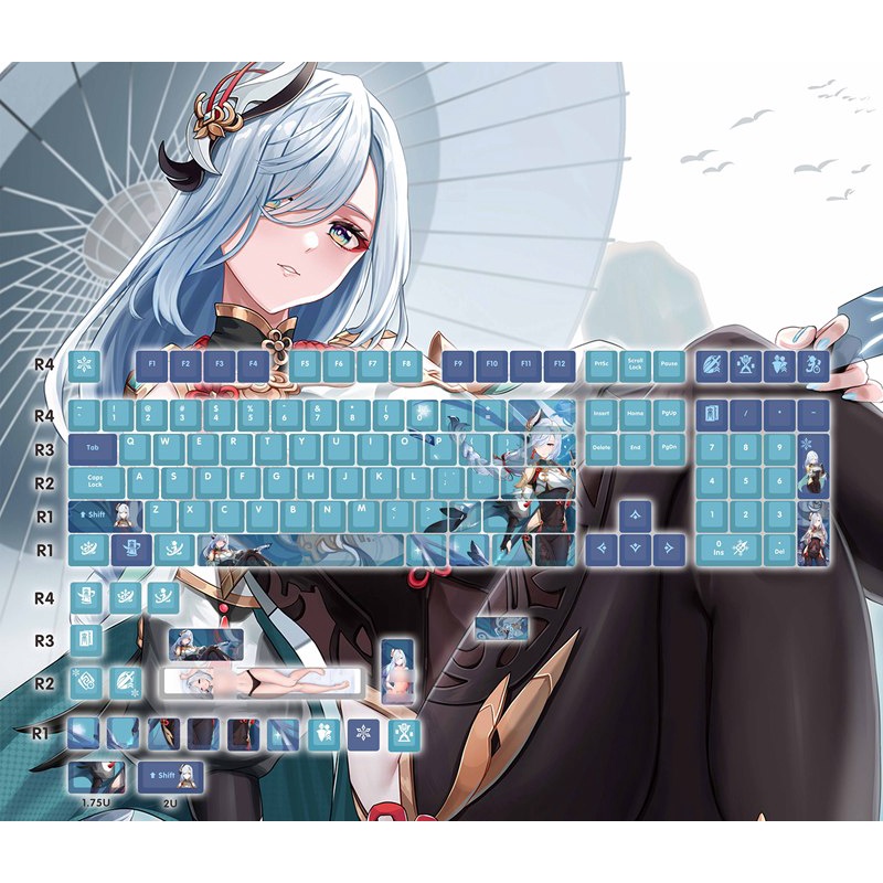 Genshin Impact Shenhe theme key cap, five sides hot sublimation PBT ...
