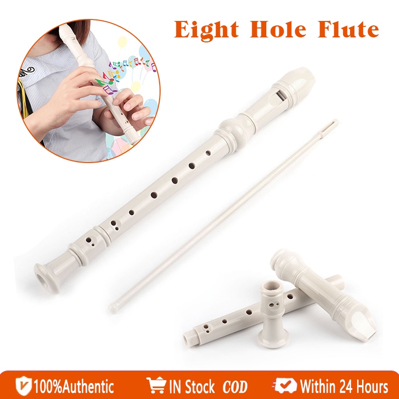 8-Hole Long Flute Soprano Recorder Plastic Instrument with Cleaning Rod ...