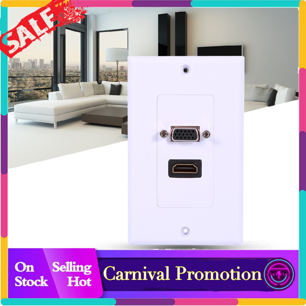 [VIVIWINS] 1 Port HDMI Female + VGA AV Wall Outlet Video Socket Face ...